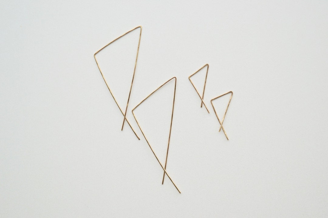 14k Gold Filled Triangle Earrings - Triangle Threader Earrings - Open ...