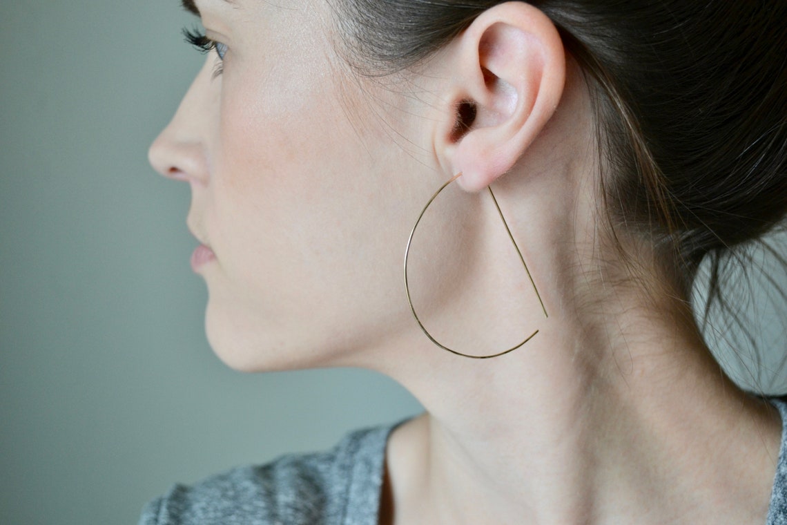 14k Gold Filled D Hoop Earrings D Shaped Hoops Gold Hoop | Etsy