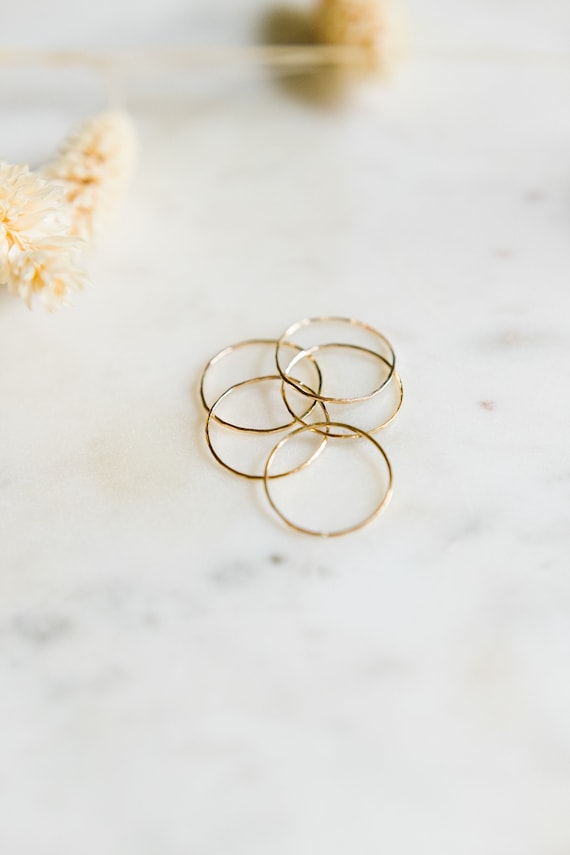 14k Gold-Filled Stacking Rings Thin Textured Gold Ring Set | Etsy