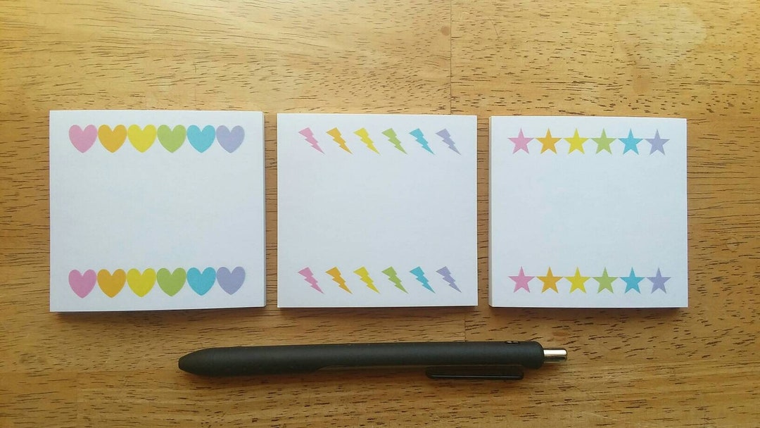 Pastel Rainbow Sticky Notes Hearts, Bolts and Stars 50 Sheets - Etsy