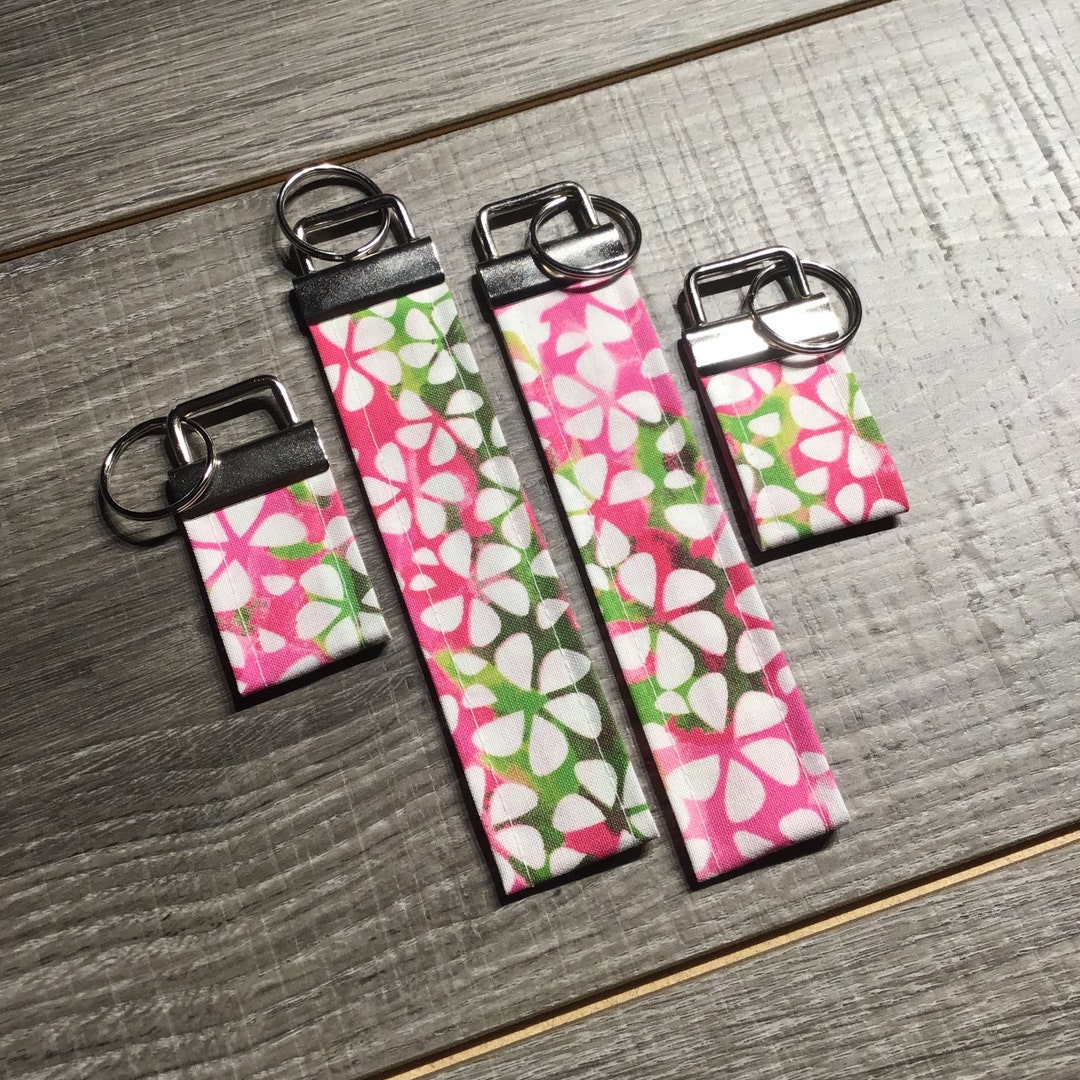 Pink and Green Key Fobs - Summer Keychain - Fabric Wristlet - Etsy