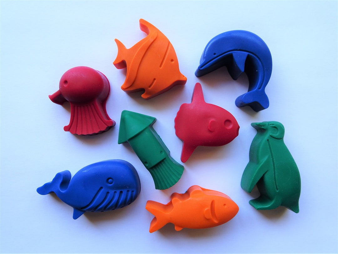 4 Sea Life Crayons Red, Orange, Green and Blue Fish Candy Alternative ...