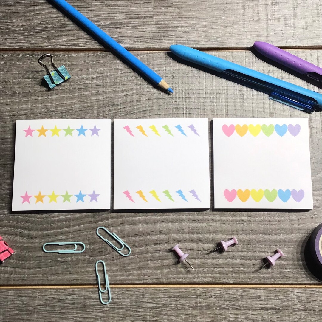 Pastel Rainbow Sticky Notes - Hearts, Bolts and Stars - 50 Sheets - Etsy