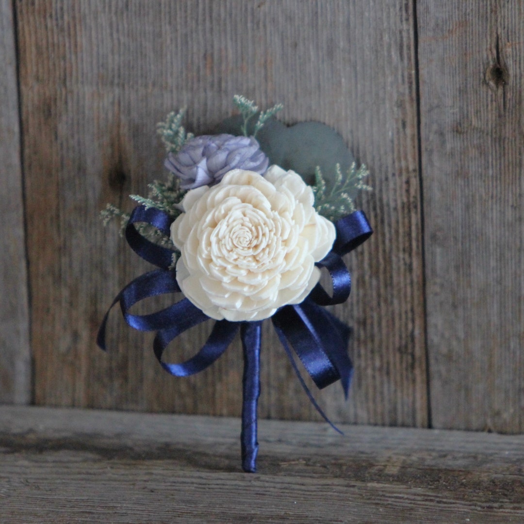Traditional Keepsake Ivory and Steel Blue Pin on Corsage - Customizable ...