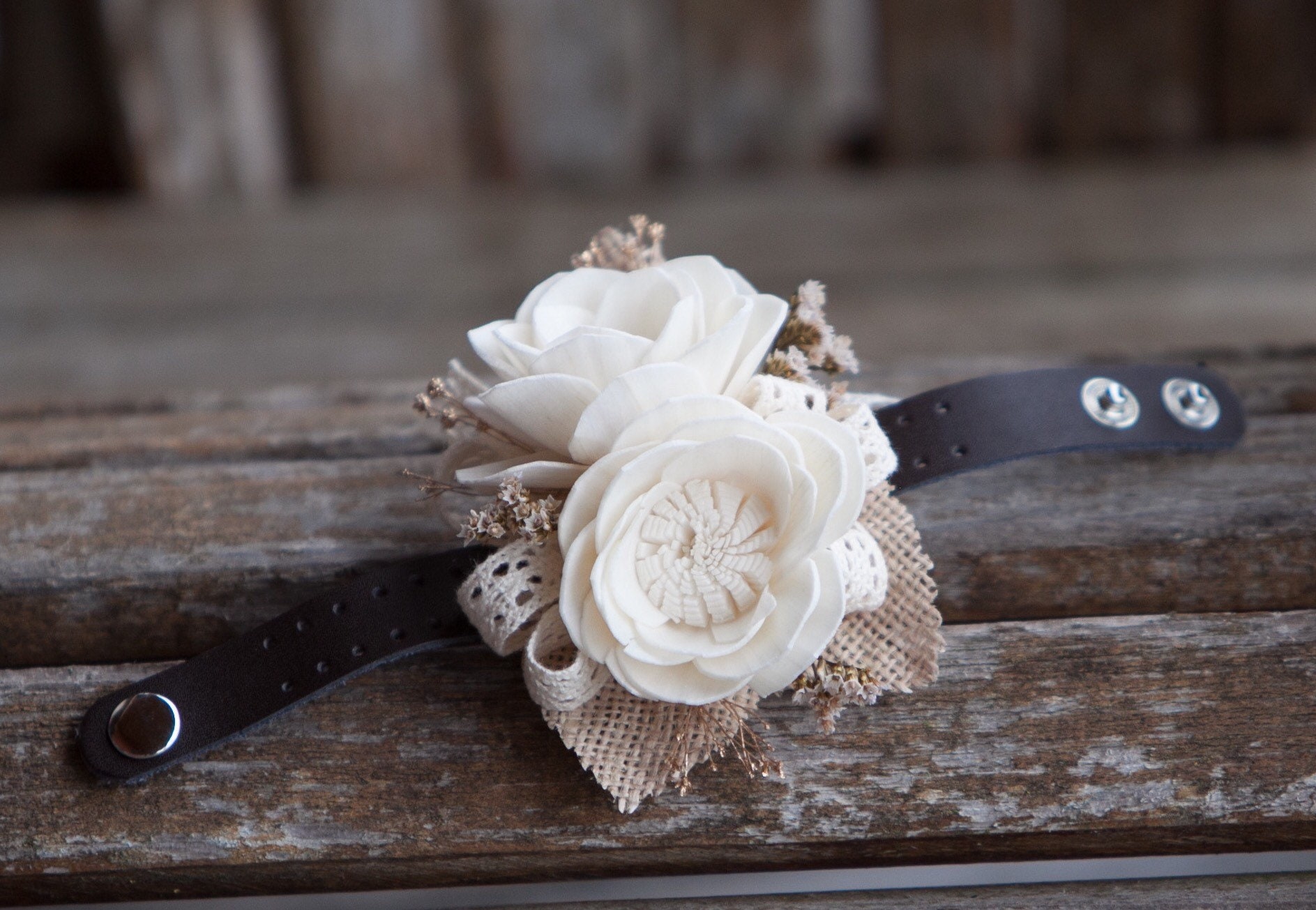 Woman s Leather Camelia Sola Flower Wrist Corsage Keepsake Wrist Corsage