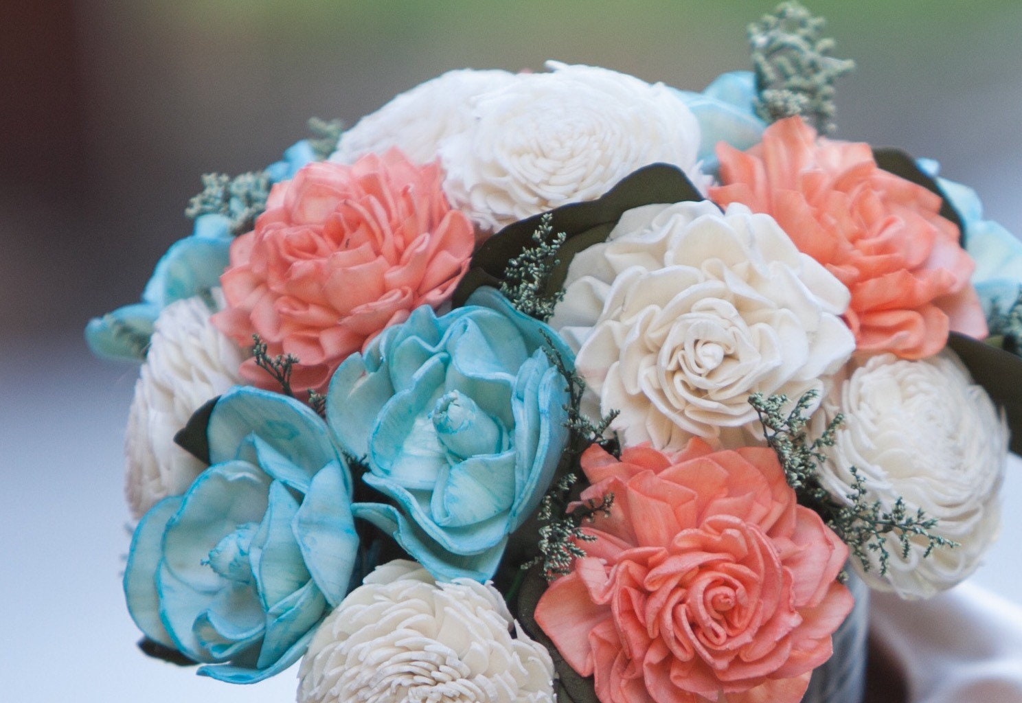 Coral, Turquoise and Ivory Tin Floral Arrangement - Keepsake Flowers