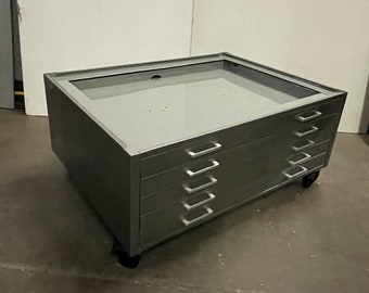 Vintage Flat File Coffee Table Refinished in Natural Steel - Etsy