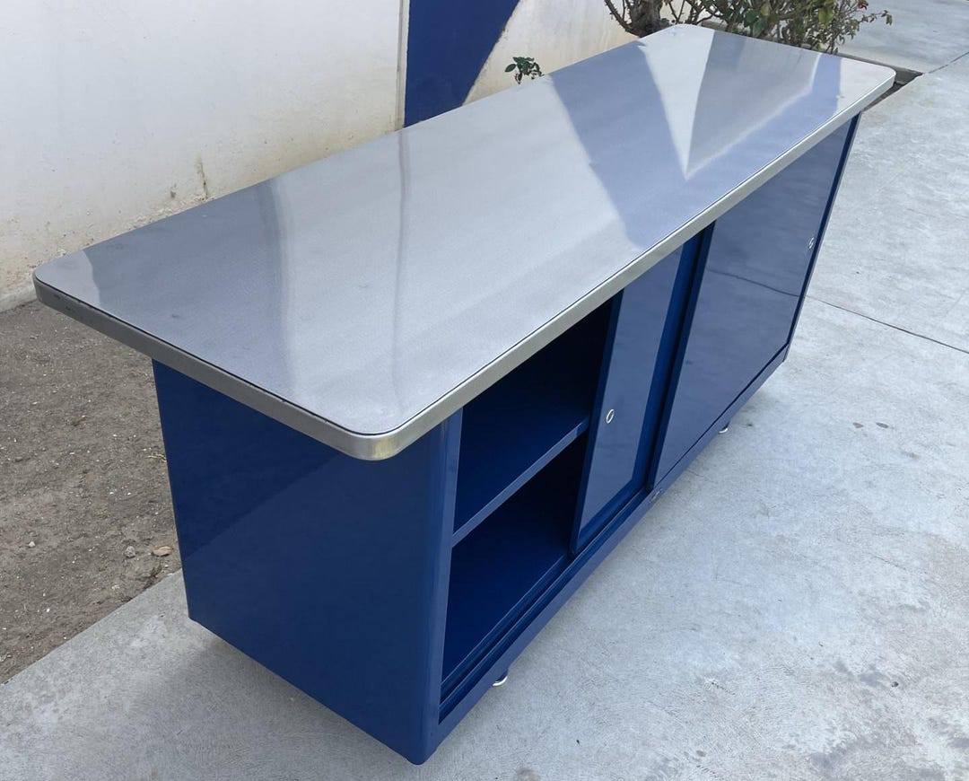 Vintage Tanker Mcdowell and Craig Blue Storage Credenza With Brushed ...