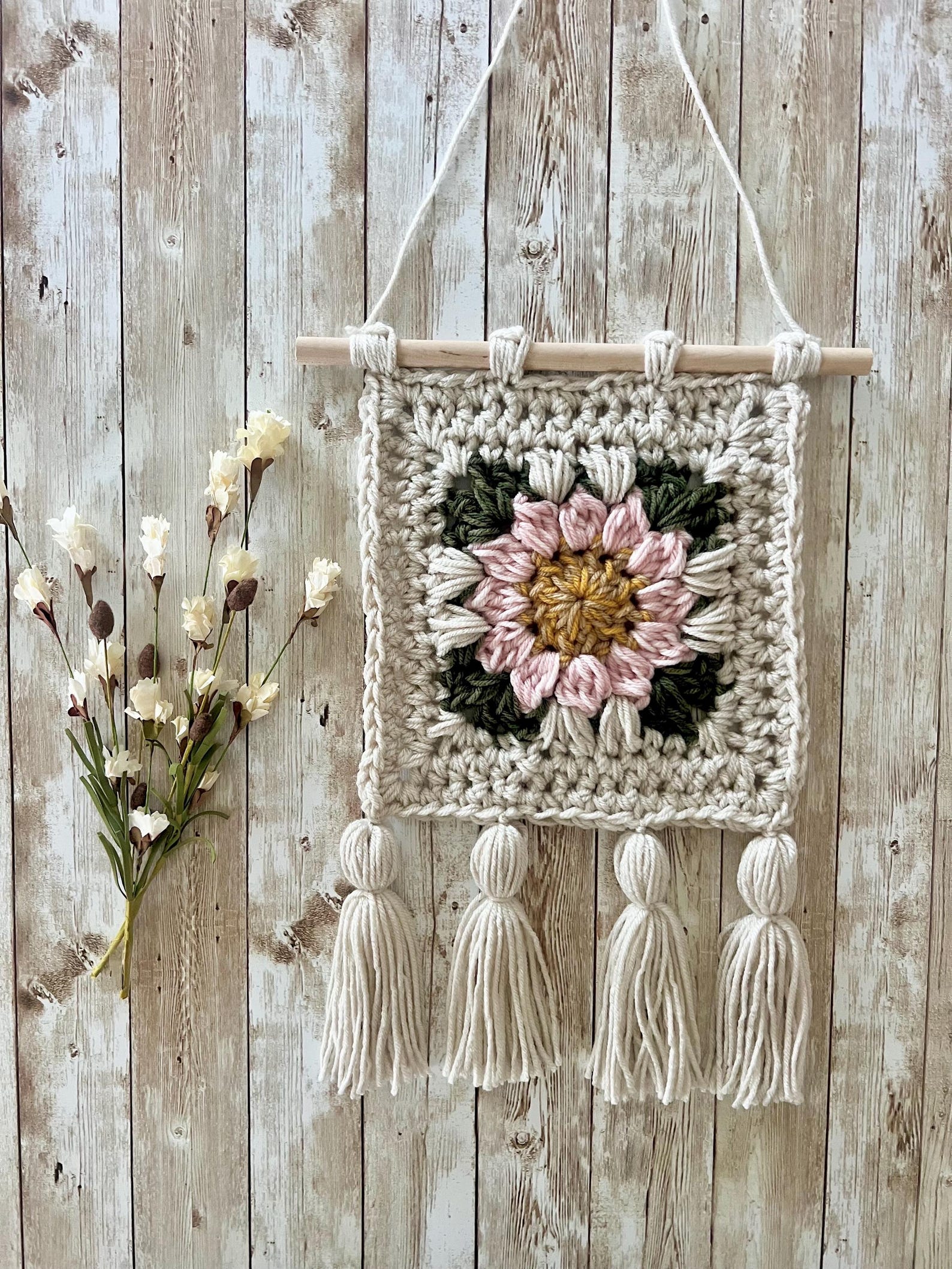 Crocheted Flower Wall Hanging, Handmade Fiber Art - Etsy