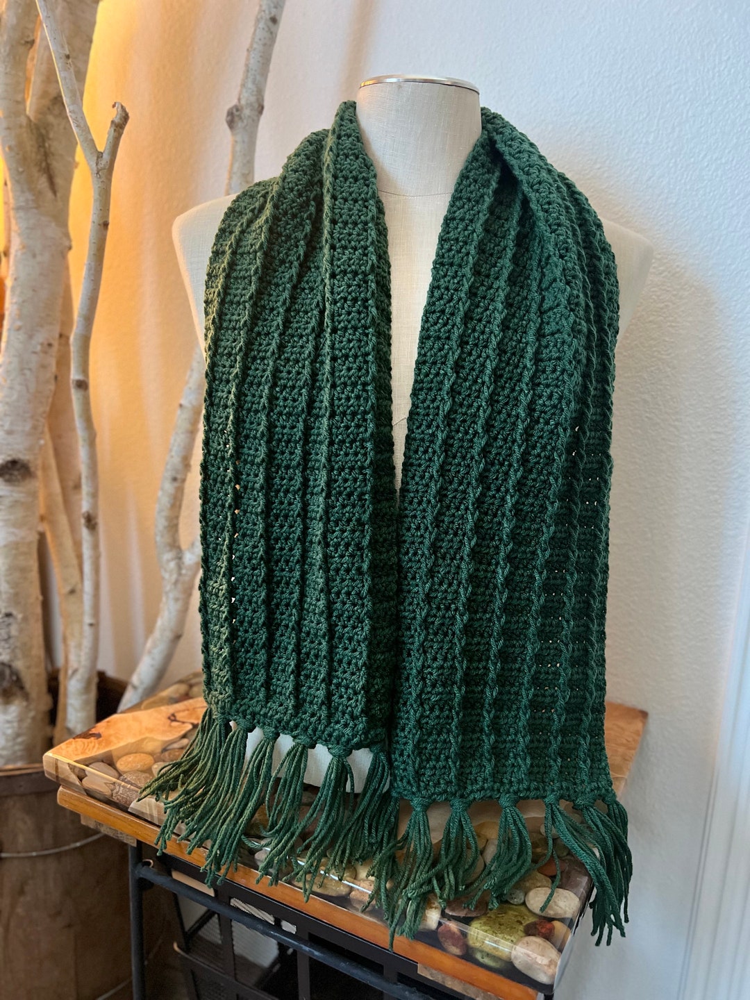 Forest Green Fringe Scarf - Handmade Crocheted - Etsy