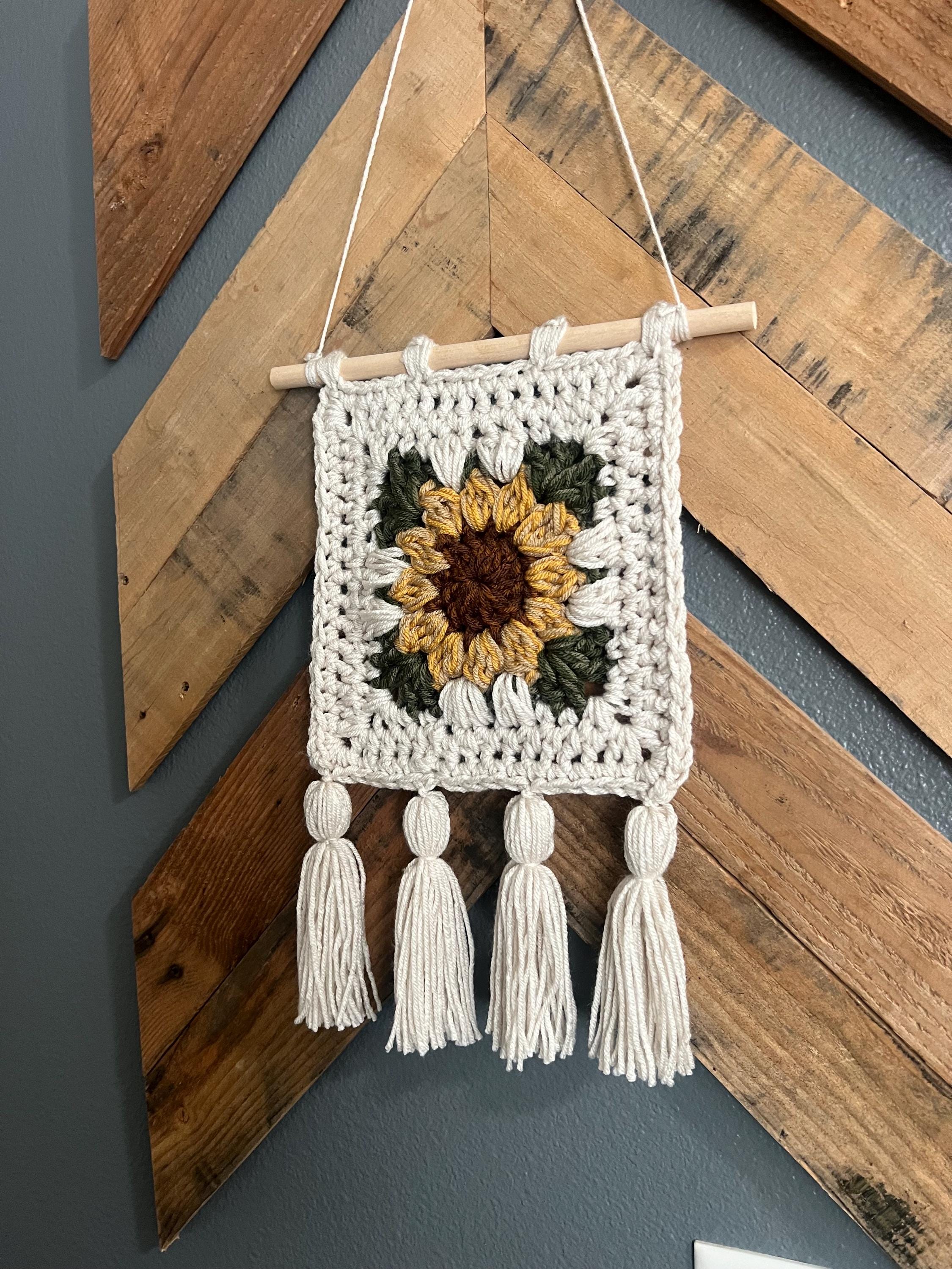 Crocheted Flower Wall Hanging, Handmade Fiber Art - Etsy