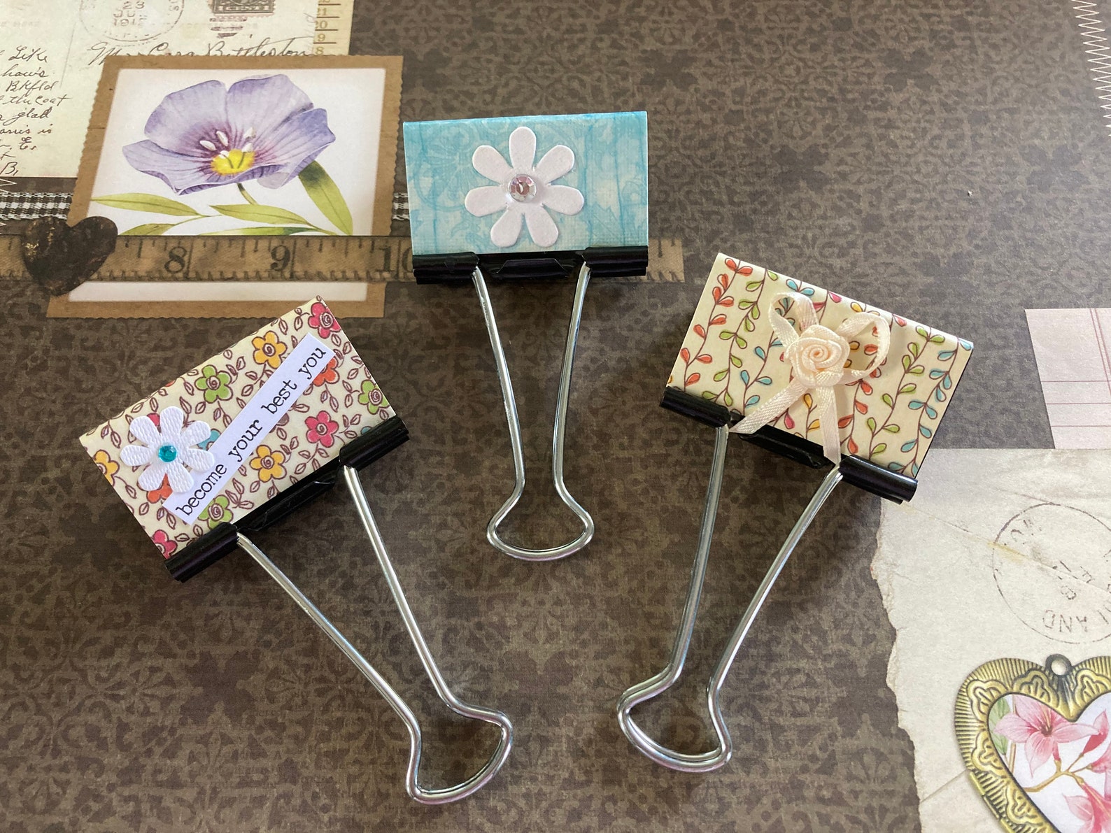 3 LARGE 2" Binder Clips - 2" Embellished Clips - Large Journal Clips- 2 ...