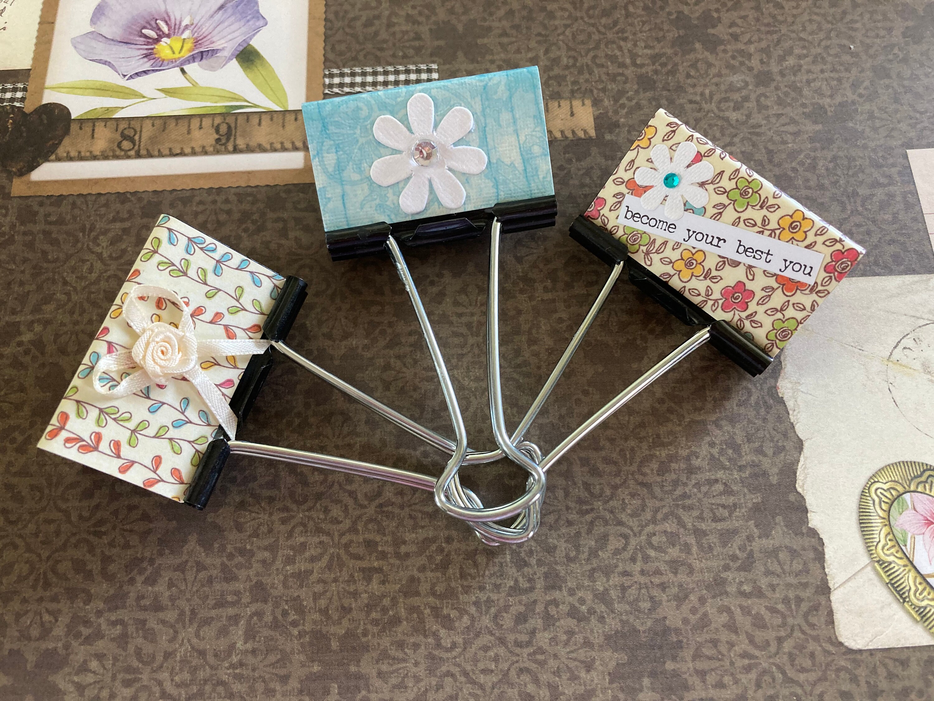 3 LARGE 2 Binder Clips 2 Embellished Clips Large Journal Clips 2 ...
