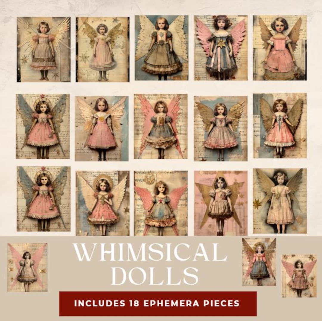 Vintage Whimsical Angel Paper Dolls: Collage Clipart Set (PDF Download ...