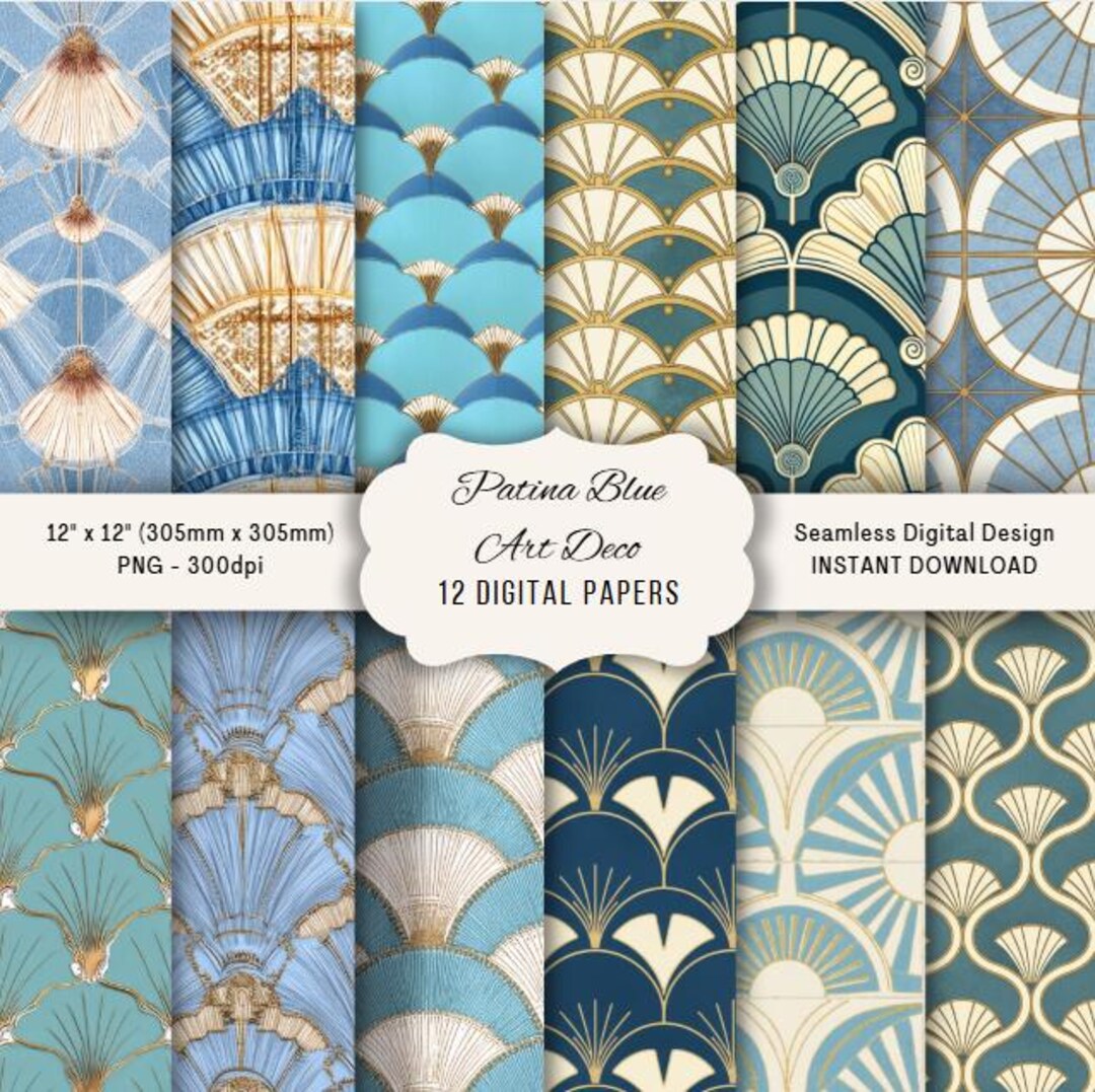 Art Deco Floral Pattern: 1920s Patina Blue Motif (digital Download) - Etsy