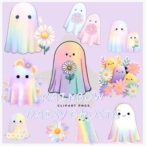 Daisy Rainbow Ghost Clipart, Halloween, Adorable Ghosts, 10 Pngs - Etsy