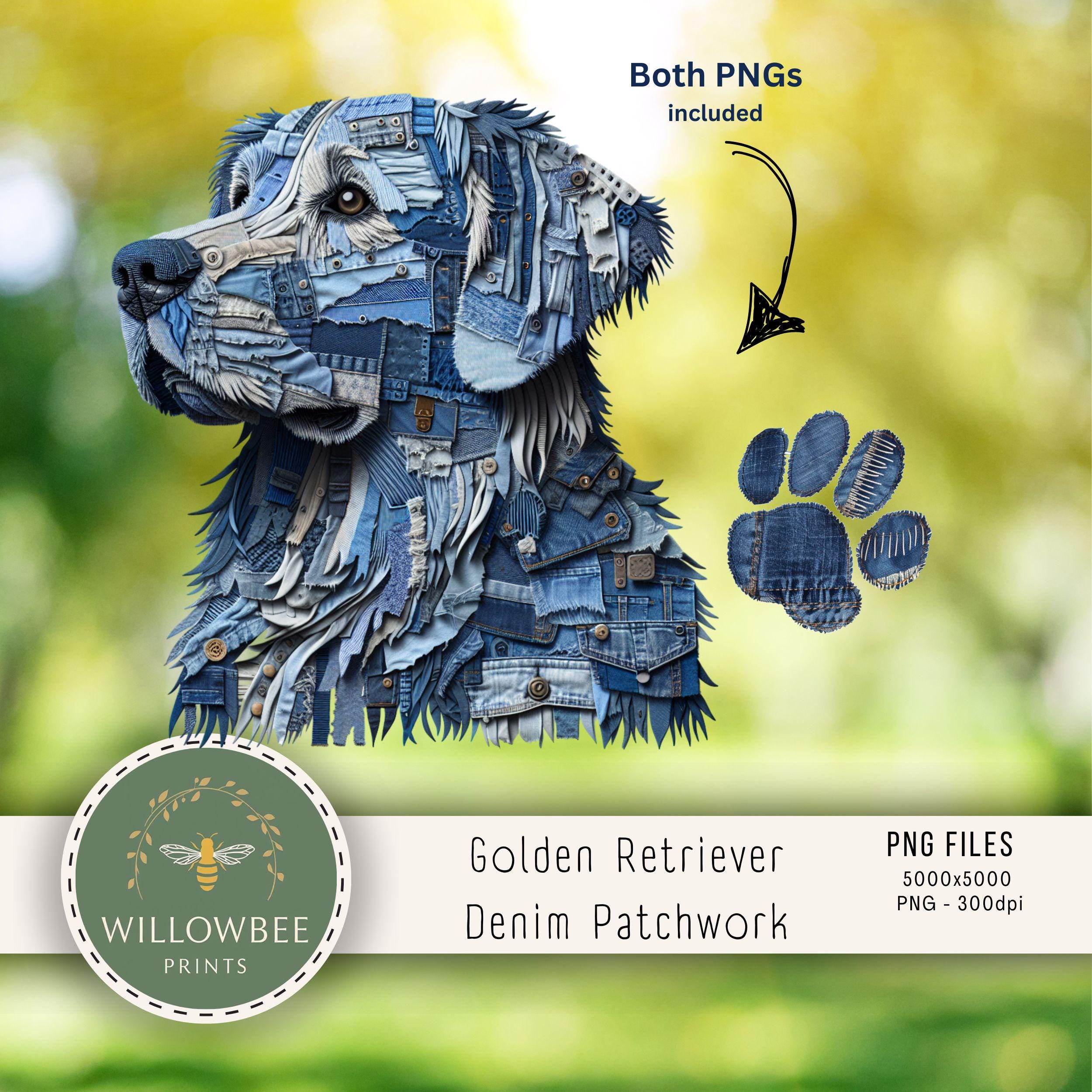 Denim Patchwork Golden Retriever PNG: Rustic Dog Paw Print (digital ...