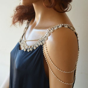 Wedding Shoulder Jewelry, Rhinestone Shoulder Necklace, Silver Shoulder ...