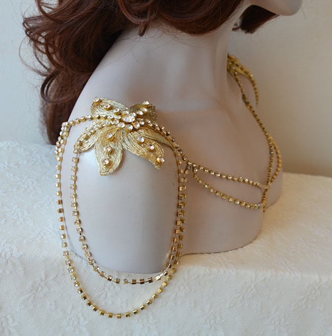 Wedding Dress Gold Shoulder Wedding Shoulder Jewelry Gold | Etsy