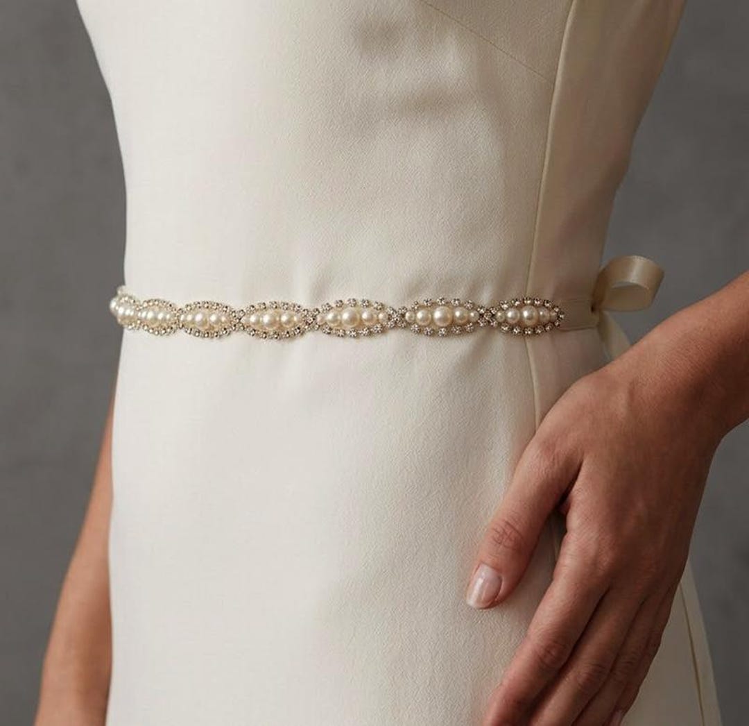 Pearl Rhinestone Wedding Dress Belt: Handmade Vintage Style Bridal Sash ...