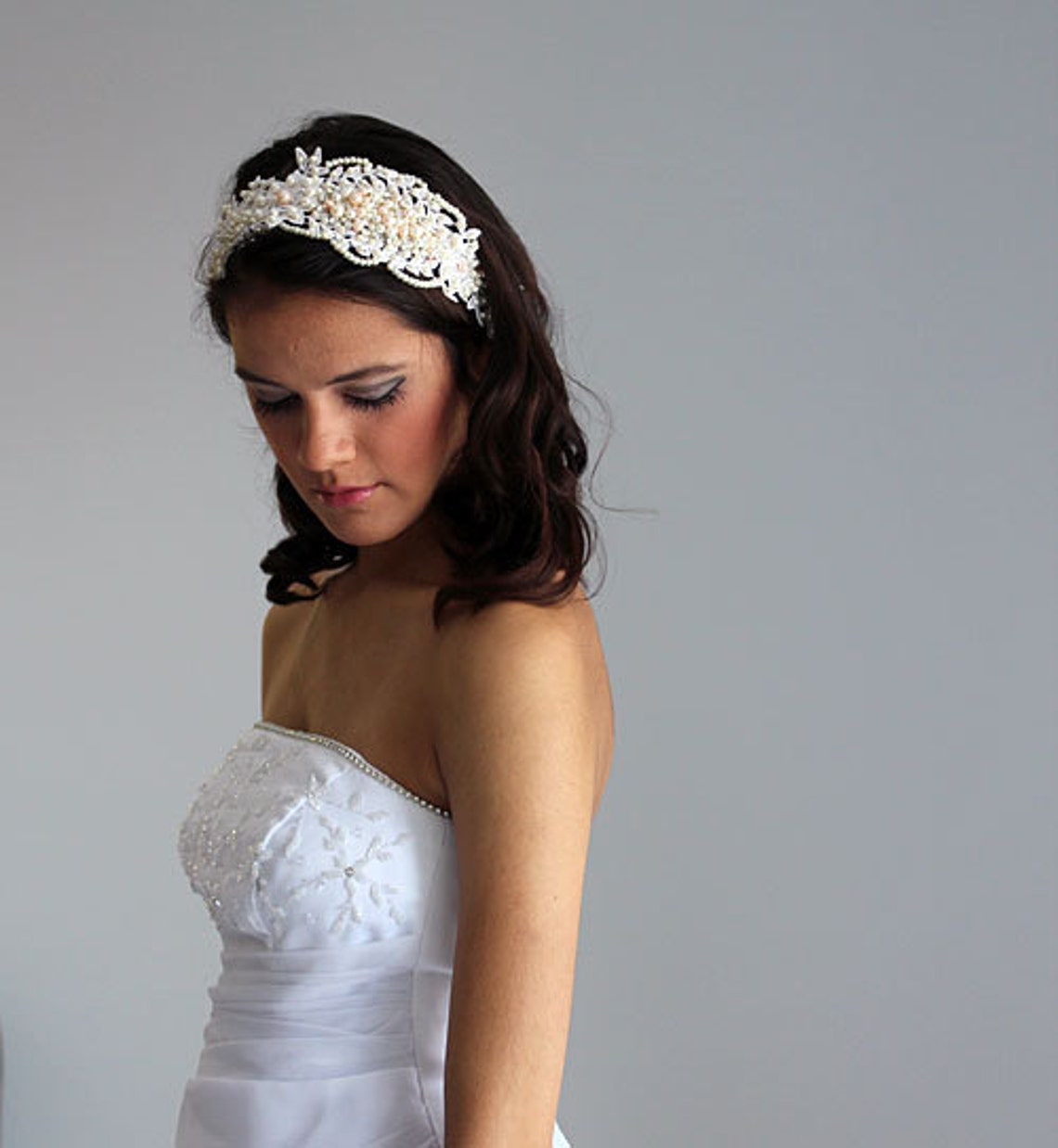 Pearl Wedding Headband Bridal Lace Headpiece Pearl And Etsy