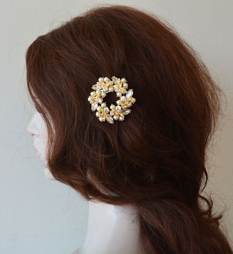 Gold Hair Comb Brooch Wedding Rhinestone Hair Clip Bridal - Etsy