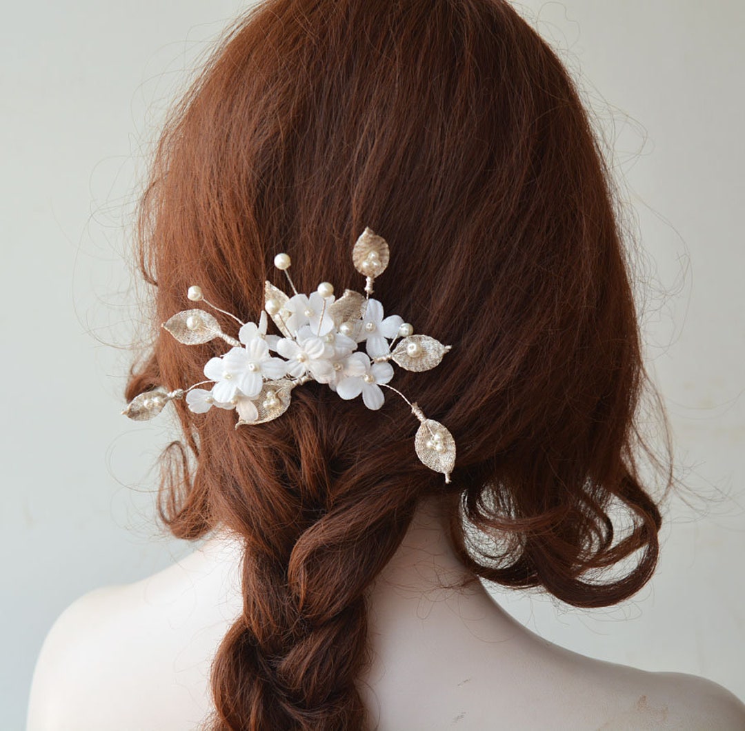 Floral Bridal Hair Comb, Flowers and Pearl Wedding Hair Comb, Wedding ...
