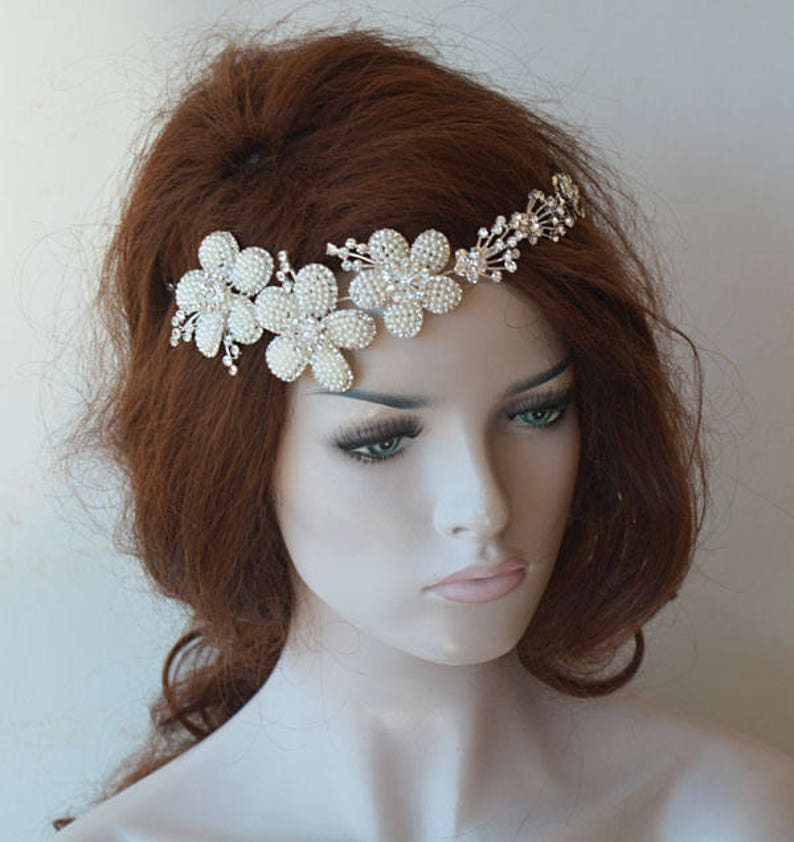 Pearl Bridal Headpiece Wedding Headband Tiara Pearl Halo Etsy