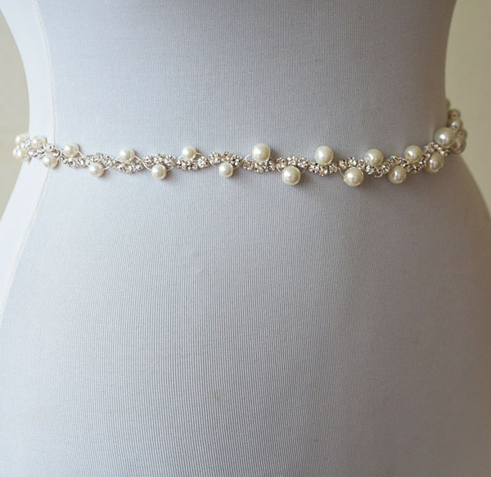 Pearl Bridal Belt Crystal Wedding Dress Belt Skinny Bridal | Etsy