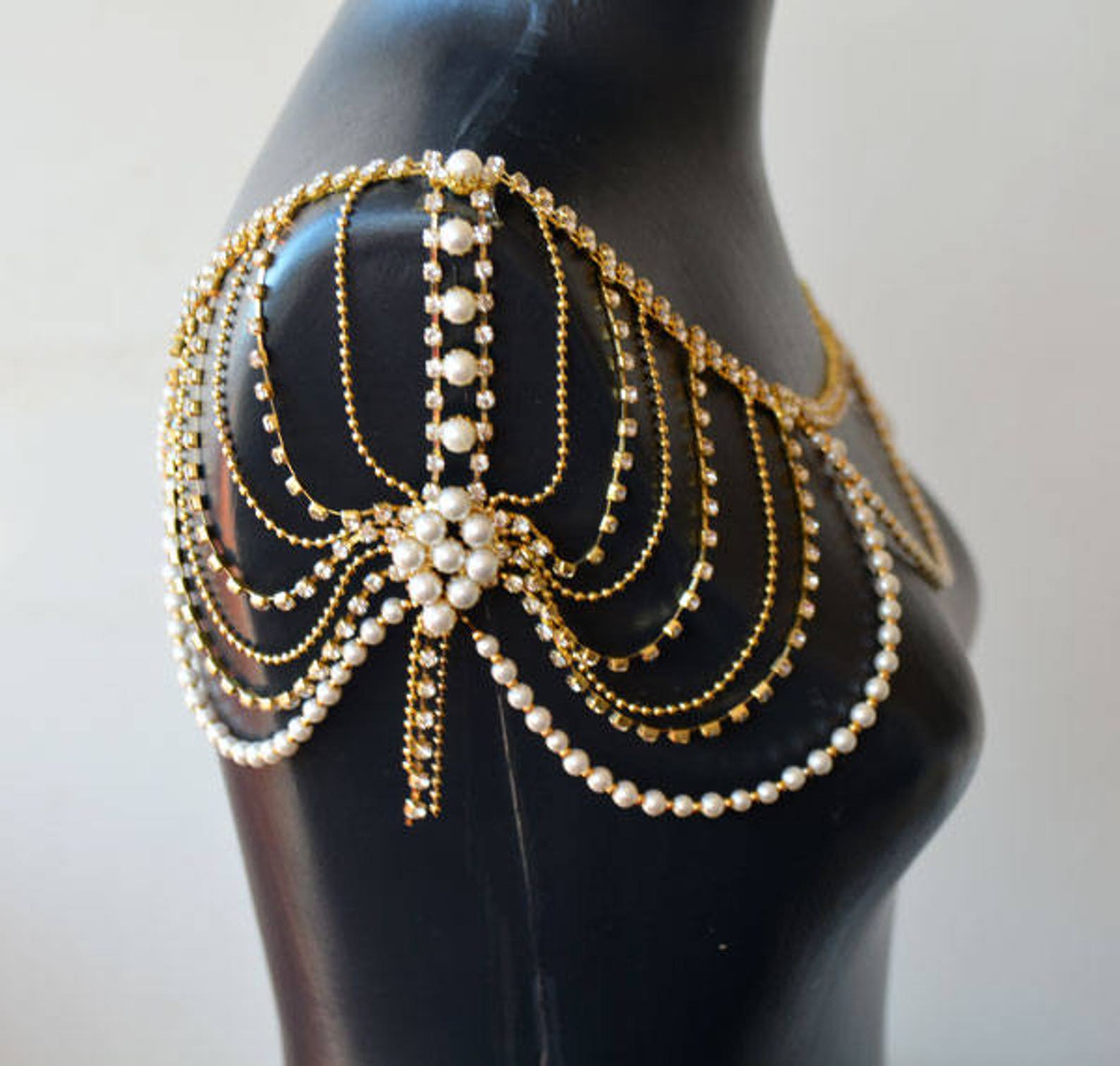 Wedding Shoulder Necklace Gold Bridal Shoulder Jewelry for | Etsy