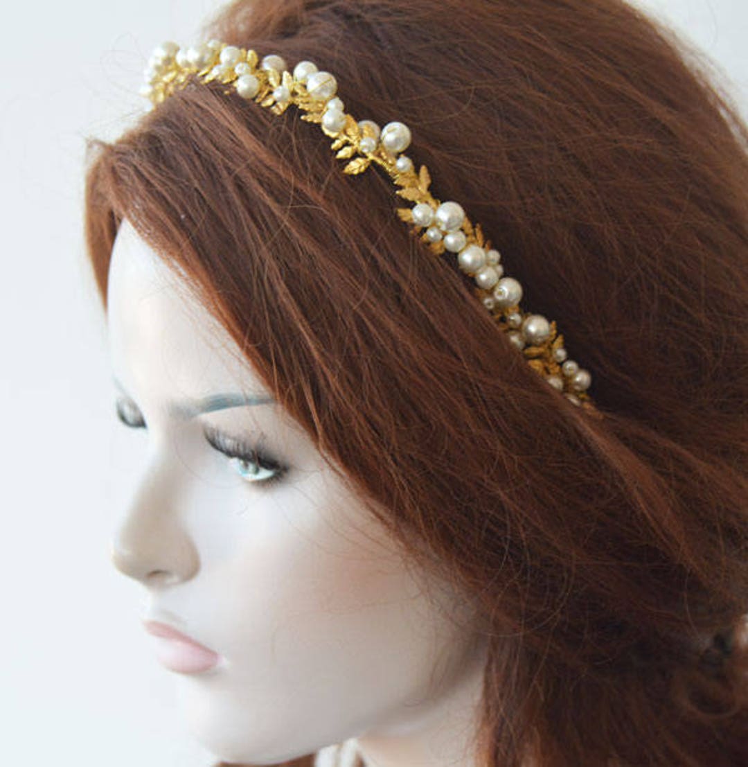 Gold Pearl Bridal Headpiece Tiara for Wedding, Bridal Hair Accessories ...