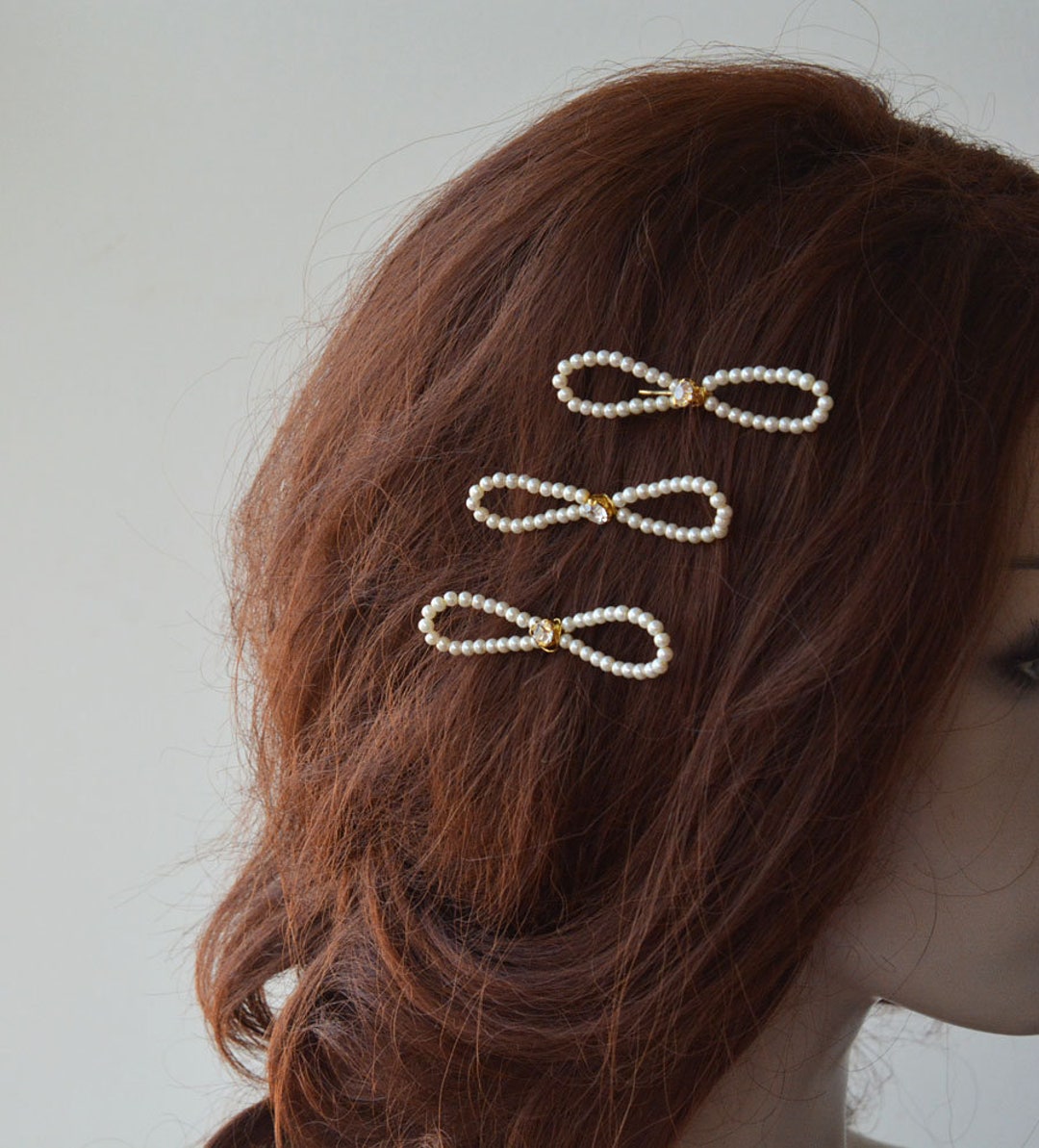 Wedding Pearl Hair Bobby Pins, Pearl Bow Hair Accessories, Pins, Set of ...