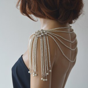 Pearl and Rhinestone Bridal Shoulder Jewelry, Wedding Shoulder Necklace ...