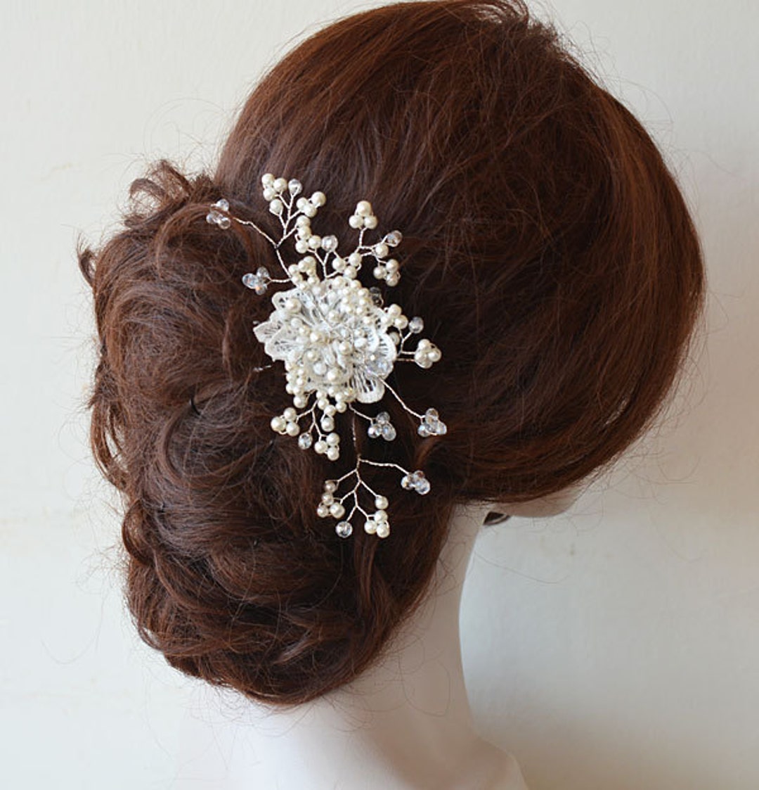Bridal Hair Lace Comb, Wedding Lace Pearl Comb, Wedding Lace Headpiece ...