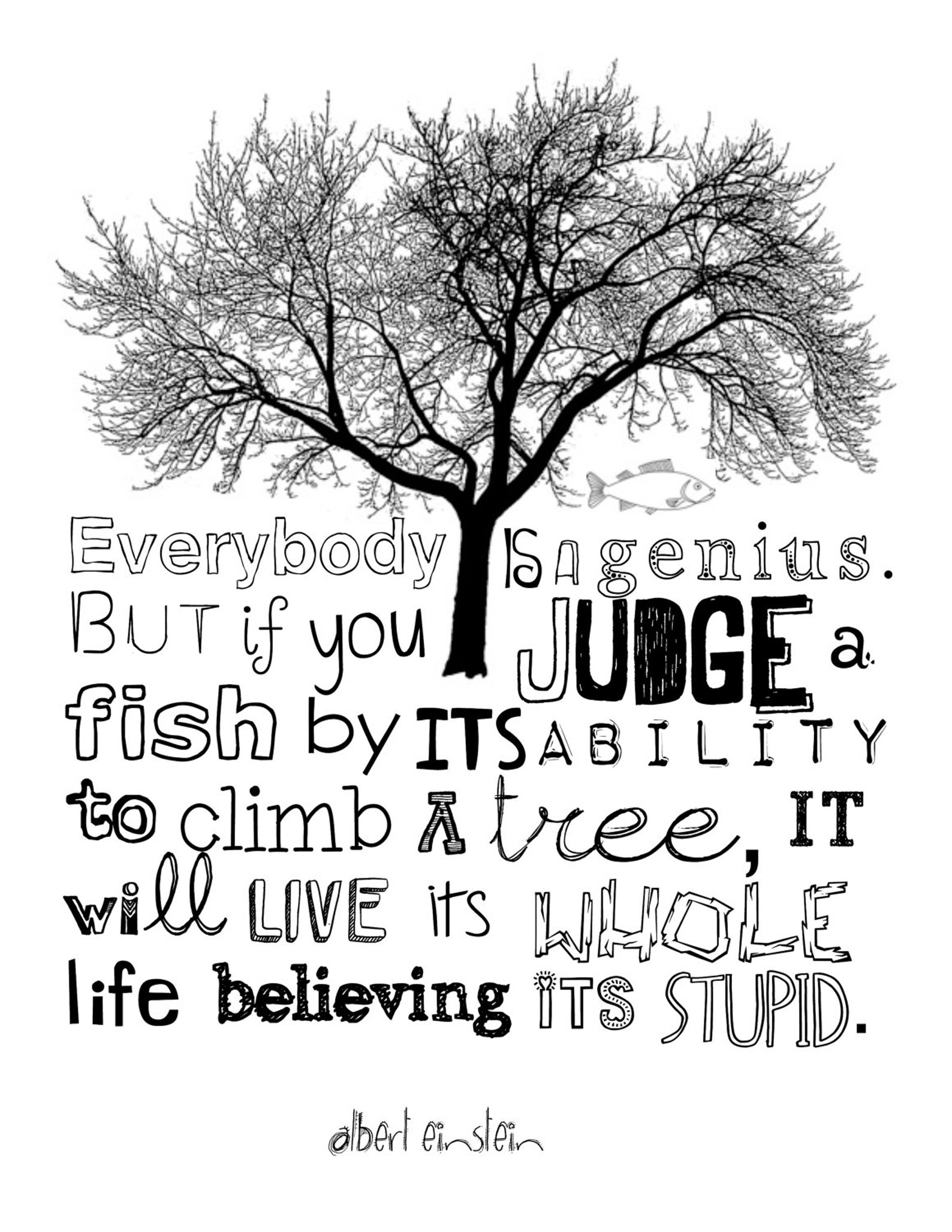 Everybody is a Genius Quote by Einstein Art for Classroom Quotes Albert ...