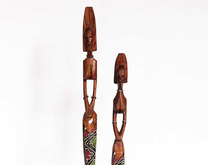 African Woman Figurines, Set of Two, Wooden African Figurines, Woman ...