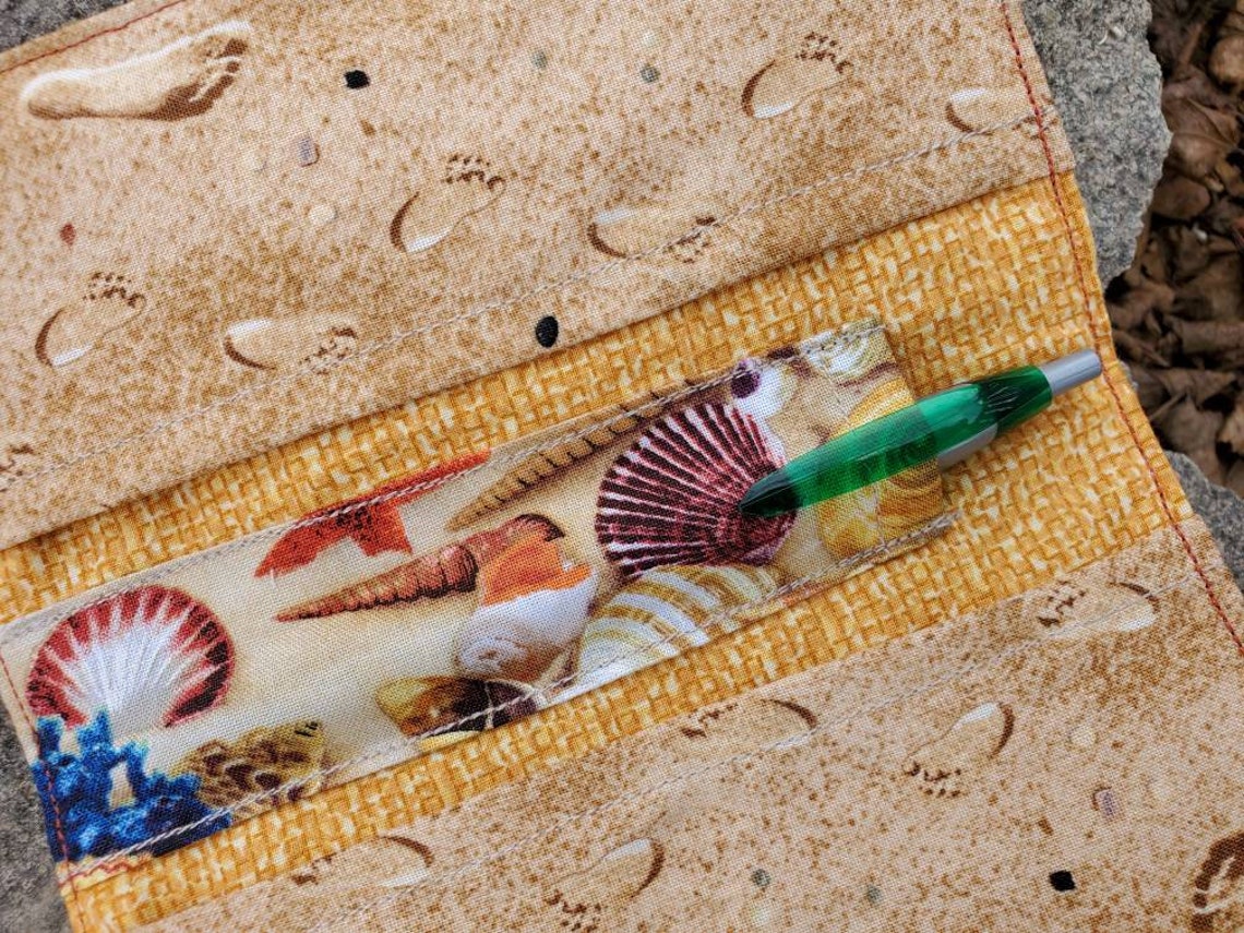 Seashell Checkbook Cover Beach Themed Coupon Wallet Fabric - Etsy