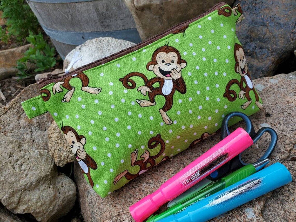 Monkey pencil pouch Personalized School Supply Bag Fabric | Etsy