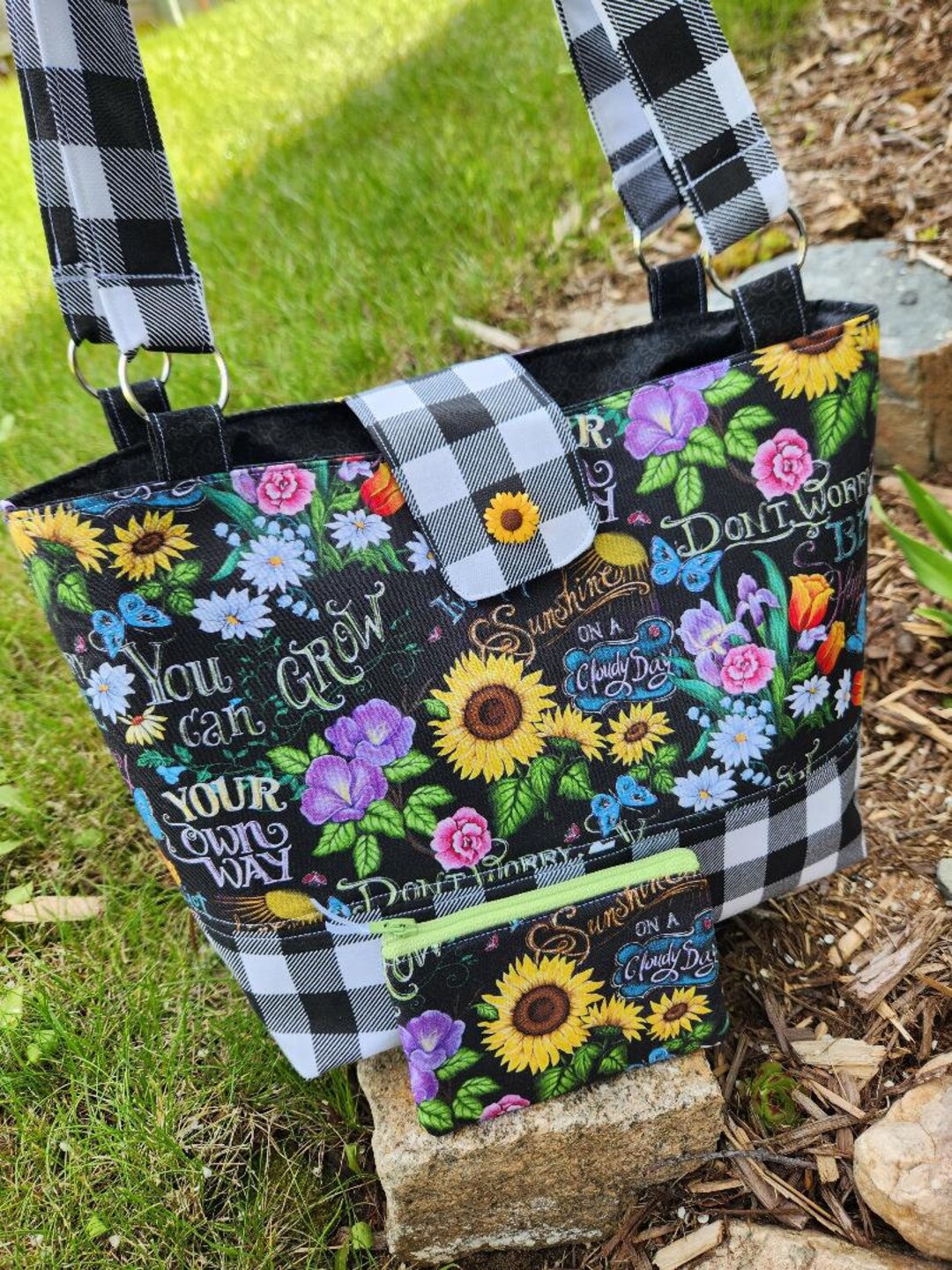 Floral Tote, Sunflower Purse, Buffalo Plaid Handbag, Garden Tote ...