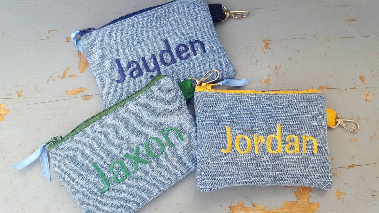 Denim Coin Purse Personalized Zipper Wallet Denim Pouch Ear | Etsy