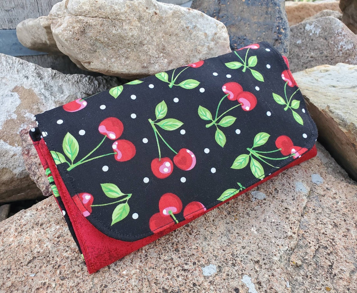 Cherry Wallet, Cherry Billfold, Fabric Wallet, Ladies Wallet, Fruit ...