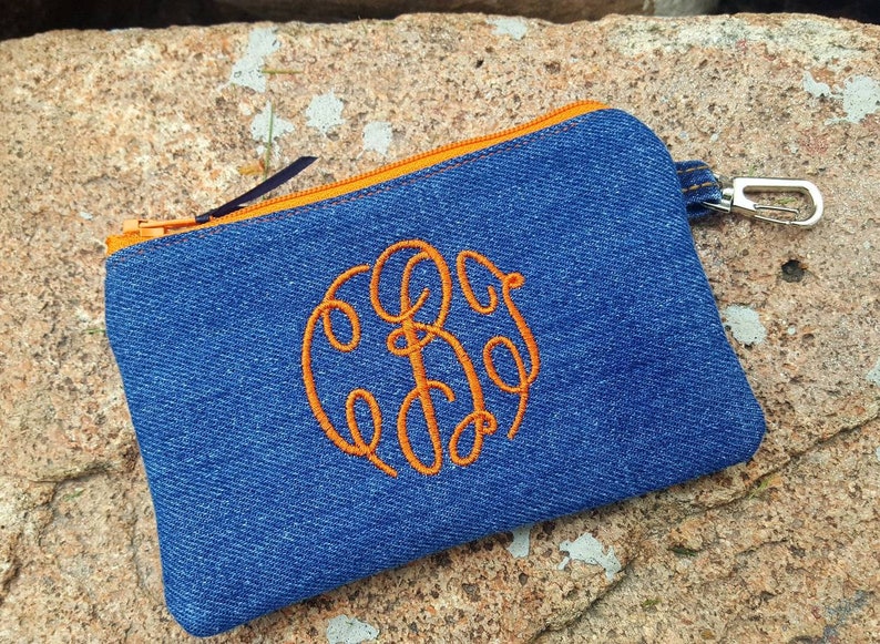 Denim Coin Purse Personalized Zipper Wallet Denim Pouch Ear - Etsy