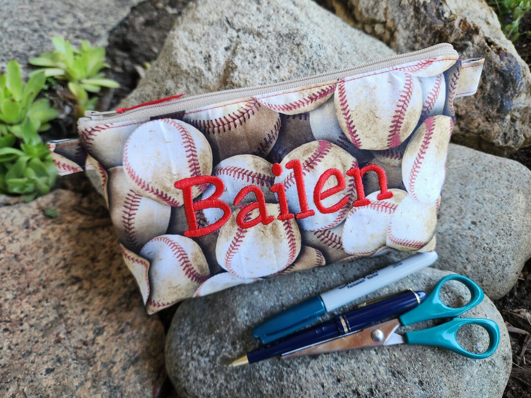 Baseball Pencil Case, Personalized School Supply Bag, Fabric Zipper Bag ...