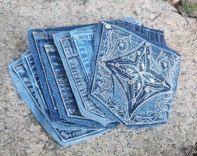 Denim Pockets, 10 Upcycled Denim Pockets, Blue Jean Repurposed, Denim ...