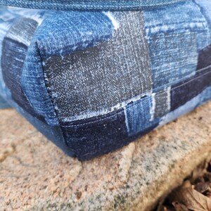 Denim Tote, Patchwork Denim Purse, Fabric Handbag, Tote With Outside ...