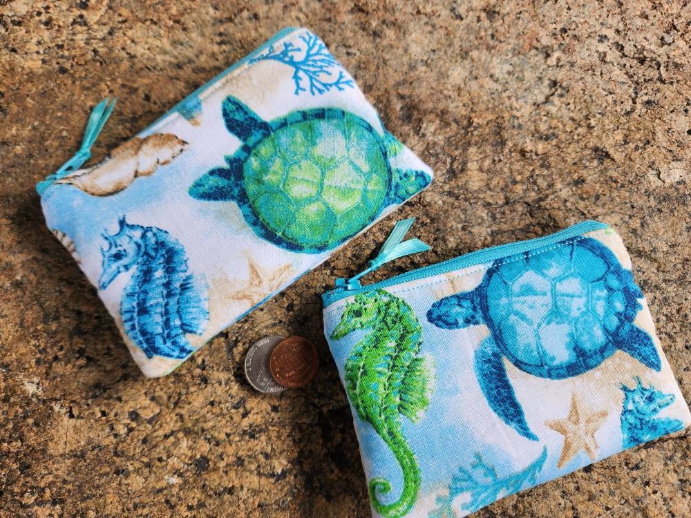 Seahorse Zipper Bag Sea Turtle Coin Purse Zipper Wallet Coin - Etsy