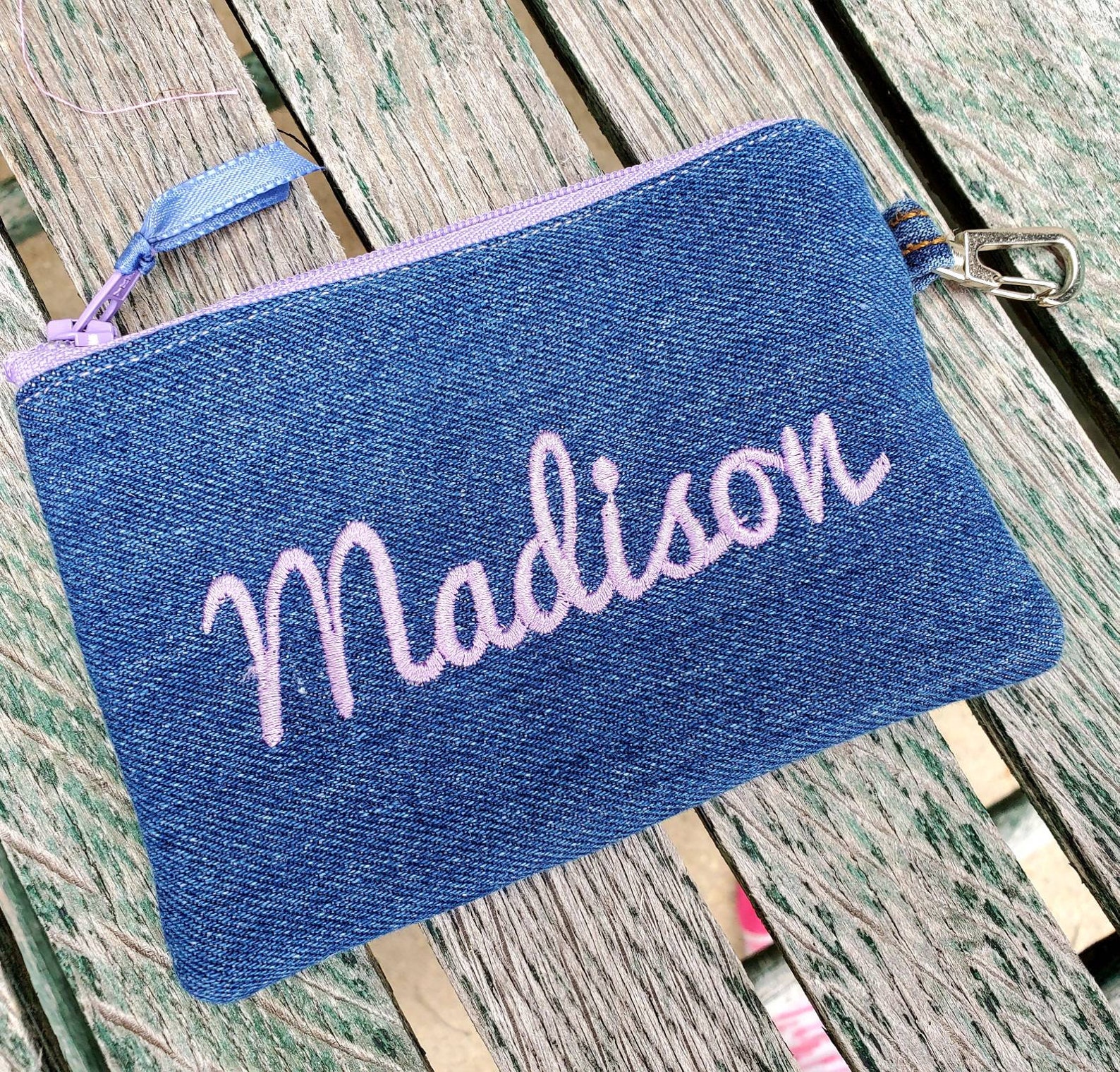 Denim Coin Purse, Personalized Zipper Wallet, Denim Pouch, Ear Bud ...