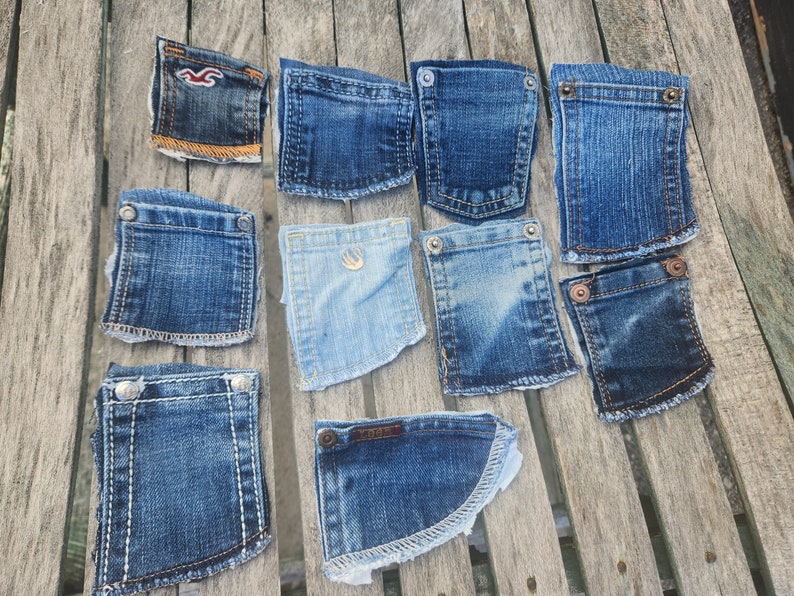 Denim Coin Pockets, 10 Upcycled Smalldenim Pockets, Blue Jean ...