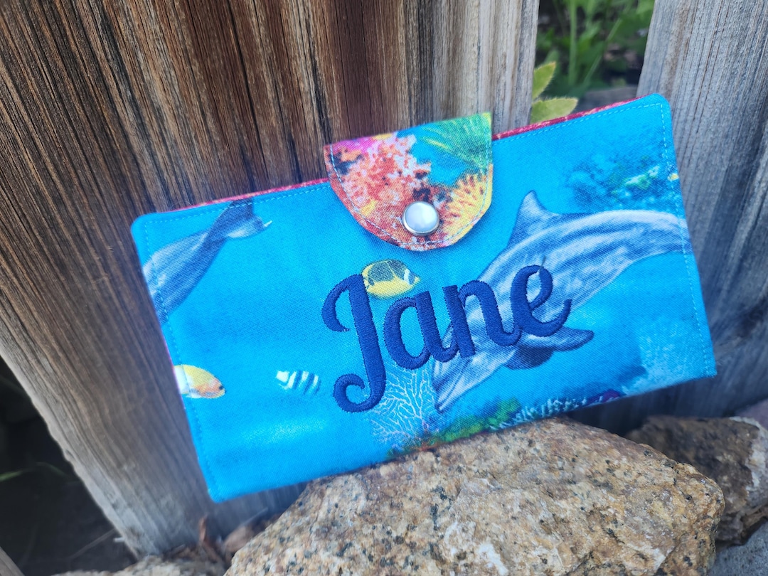 Dolphin Checkbook Cover, Sea Life Coupon Case, Fabric Checkbook Cover ...