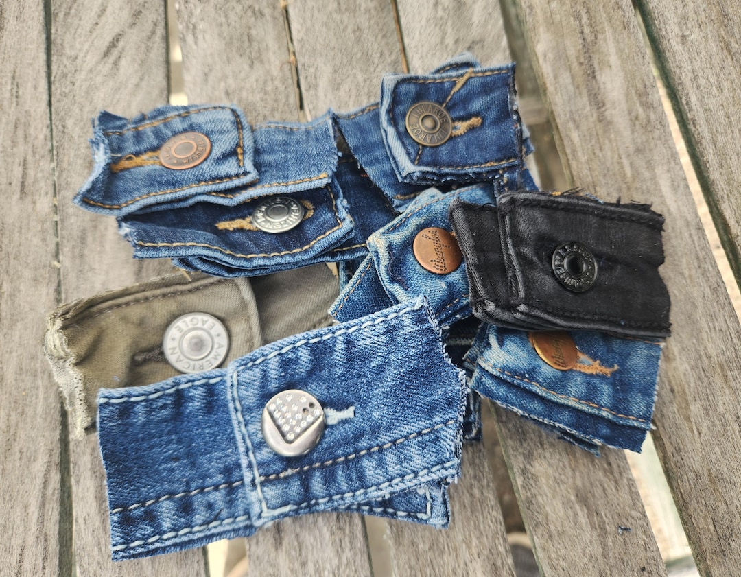 Blue Jeans Waist Band Buttons, 10 Denim Upcycled Denim Parts, Blue Jean ...